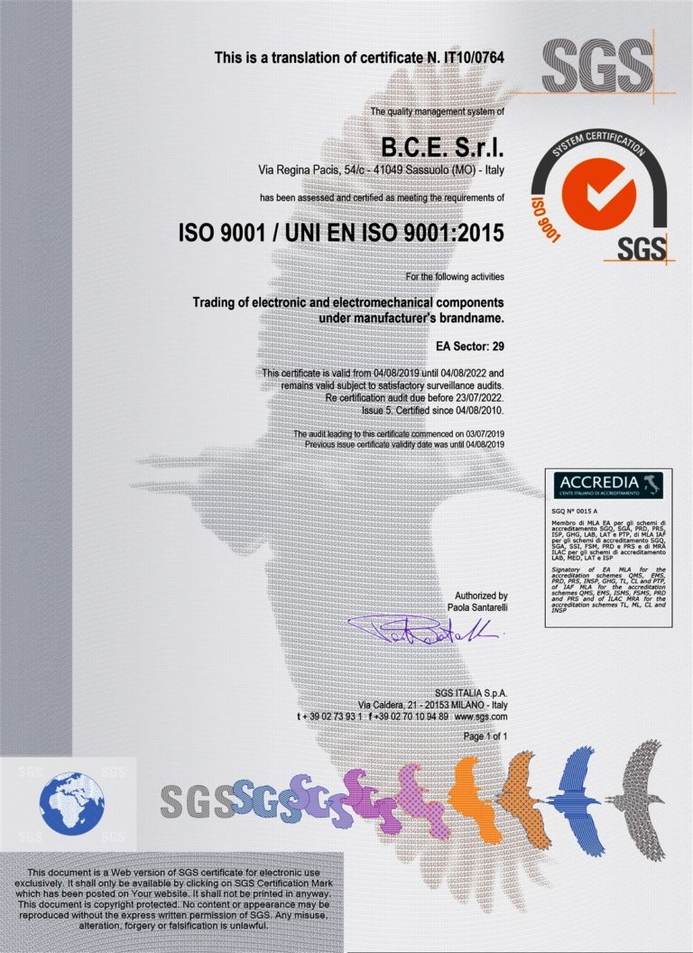 Certifications and Quality - BCE SRL Importation & Distribution Electronic Components